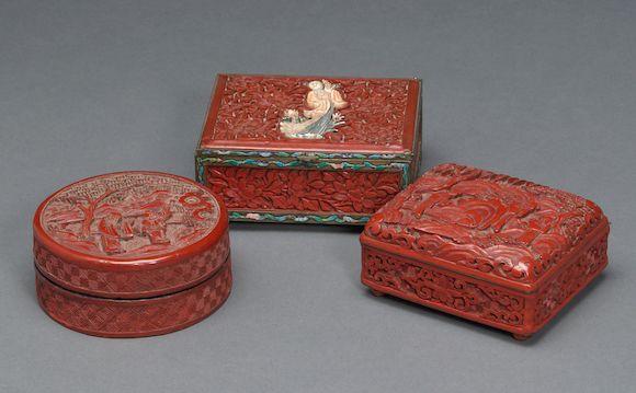 Bonhams : A group of three boxes with cinnabar lacquer decoration ...