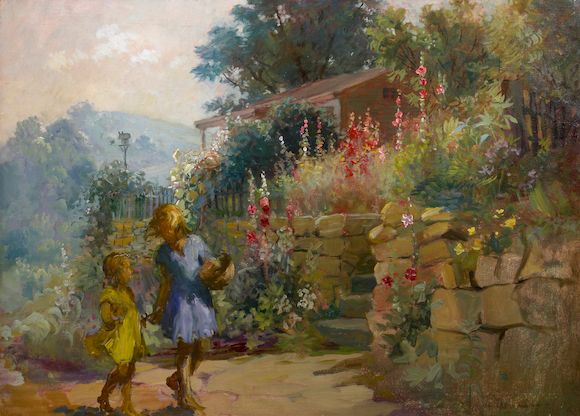 Bonhams : Adam Emory Albright (American, 1862-1957) Wall flowers (Girls ...