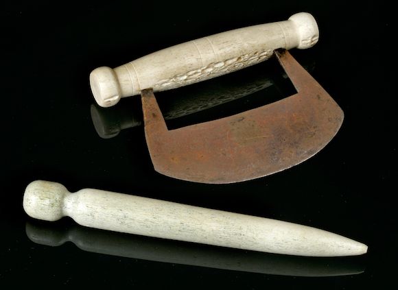 Bonhams : A whale bone fid and a whale bone chopper 19th century 9 in ...