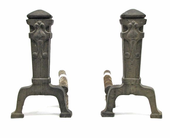 Bonhams : A pair of Arts and Crafts style cast iron andirons early 20th ...