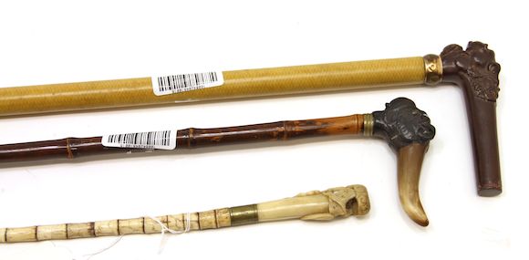 Bonhams : Three canes with animal motifs late 19th century