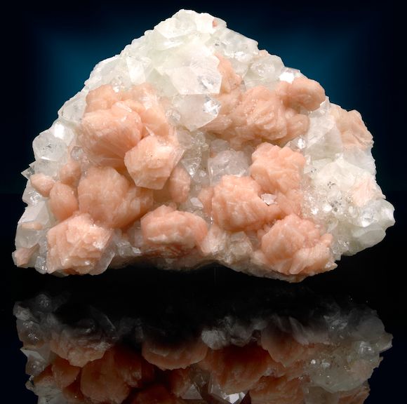 Bonhams : Orange Stilbite with Colorless Glassy Apophyllite