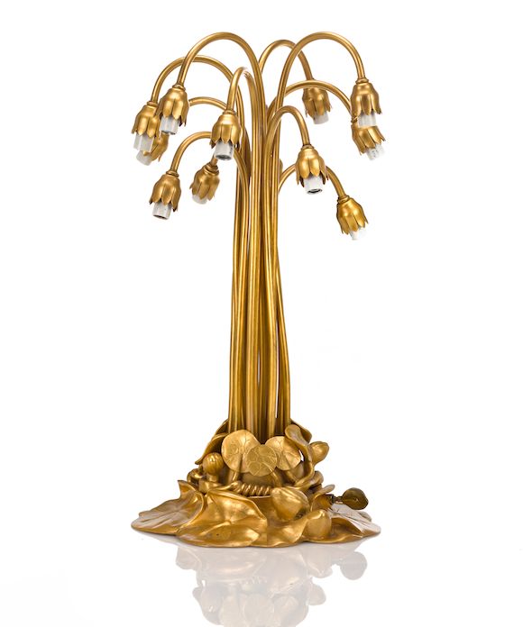 Bonhams : A Tiffany Studios gilt-bronze twelve-light Lily lamp base ...