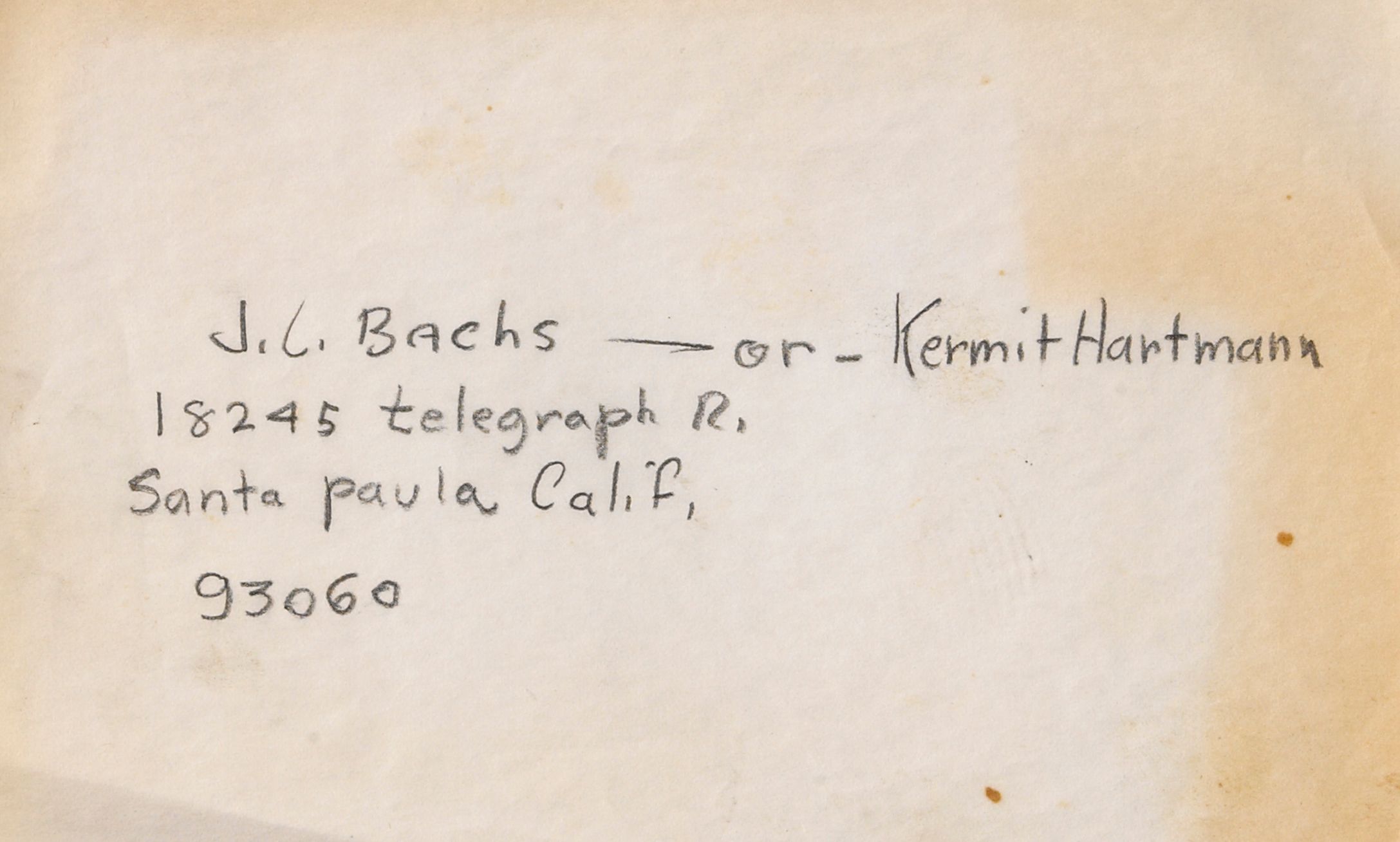 Bonhams Cars : A Von Dutch-handwritten address for J.L. Bachs or Kermit ...