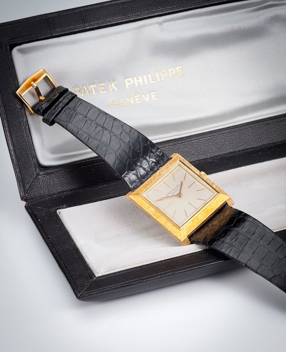 Bonhams : Patek Philippe. A fine and rare 18K gold rectangular ...