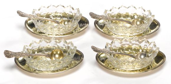 Bonhams : A George III silver-gilt set of four salt cellar stands with ...