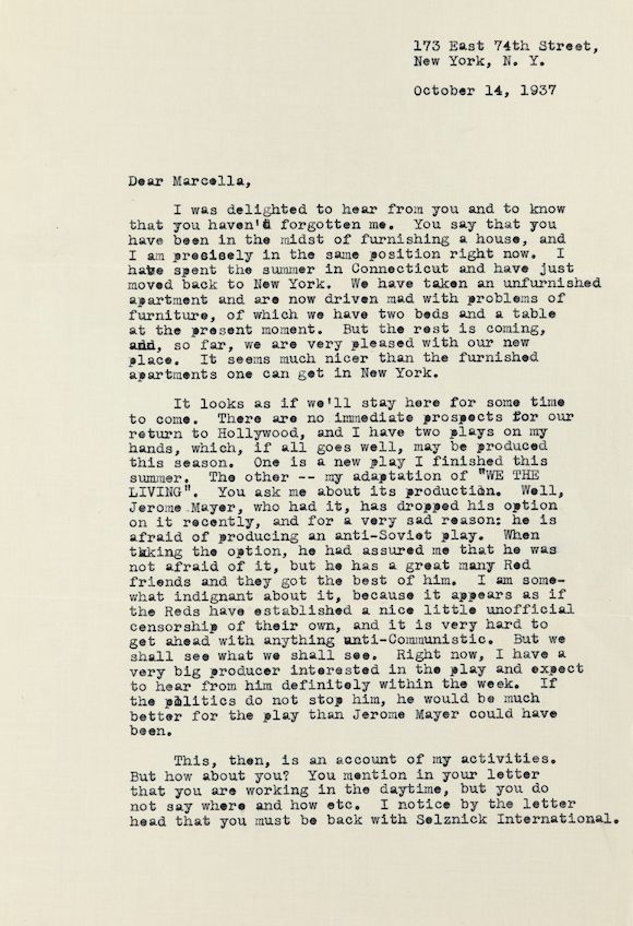 Bonhams : RAND, AYN. 1905-1982. Typed Letter Signed ("Ayn"),