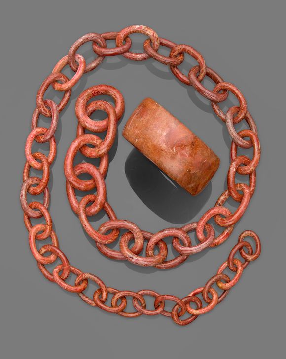 Bonhams : Unusual Carved Sponge Coral Necklace and Bracelet