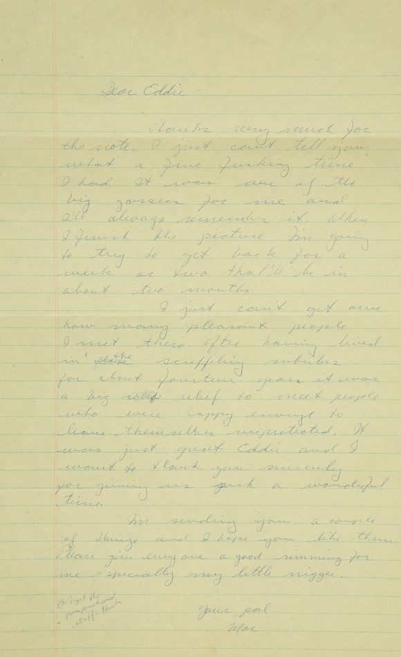 Bonhams : Marlon Brando letters to Eddie Sherman, 1956-1957 Two letters ...