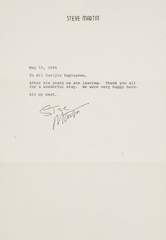 Bonhams : A Steve Martin letter on monogrammed letterhead with personal ...