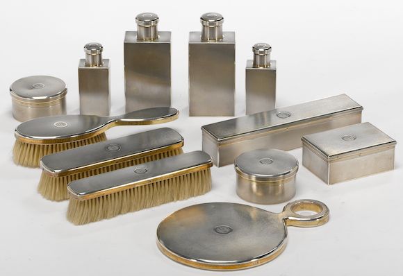 Bonhams : A French 950 standard silver partial traveling set with ...