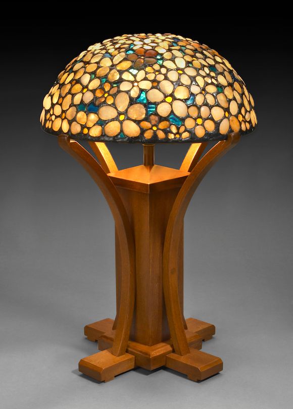 Bonhams : Beach Pebble Lamp with Blue Rosetted Center on Bentwood ...