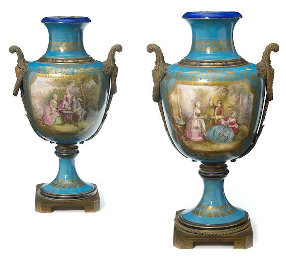 Bonhams : A pair of Sèvres style porcelain gilt bronze mounted vases ...