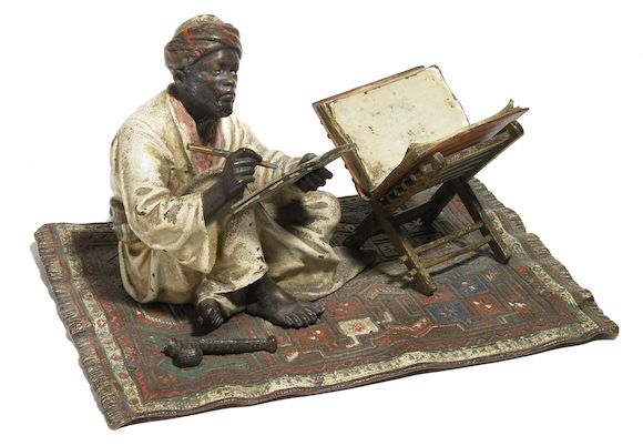 Bonhams : An Austrian cold-painted bronze of an Arab Scribe on Rug ...