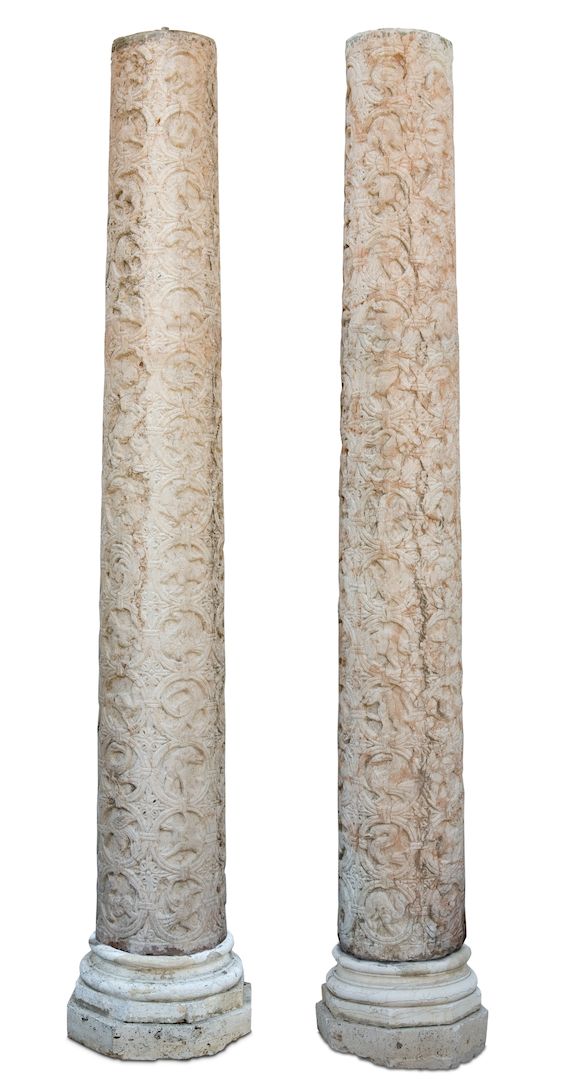 Bonhams : A pair of Italian Romanesque Rosso Verona marble columns ...