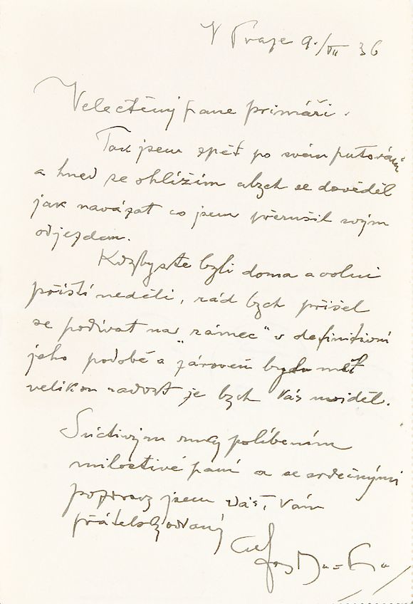 Bonhams : MUCHA, ALPHONSE. 1860-1939. Autograph Letter Signed ("Alfons ...