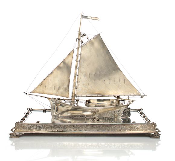Bonhams : A large silver and plate model of a New York Harbor ...