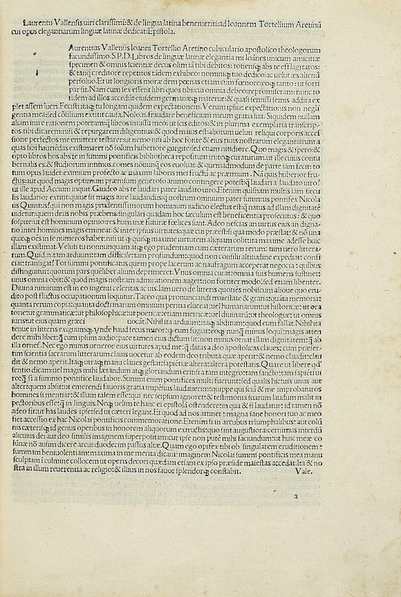 Bonhams : VALLA, LAURENTIUS. 1406-1457. Elegantiae de linguae latinae. Venice: Philippus Pincius ...