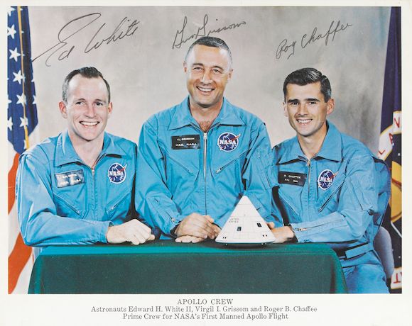 Bonhams : APOLLO 1 CREW. Color photolithograph,