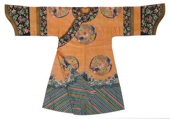Bonhams : A Manchu woman's kesi-woven peach ground informal robe Late ...