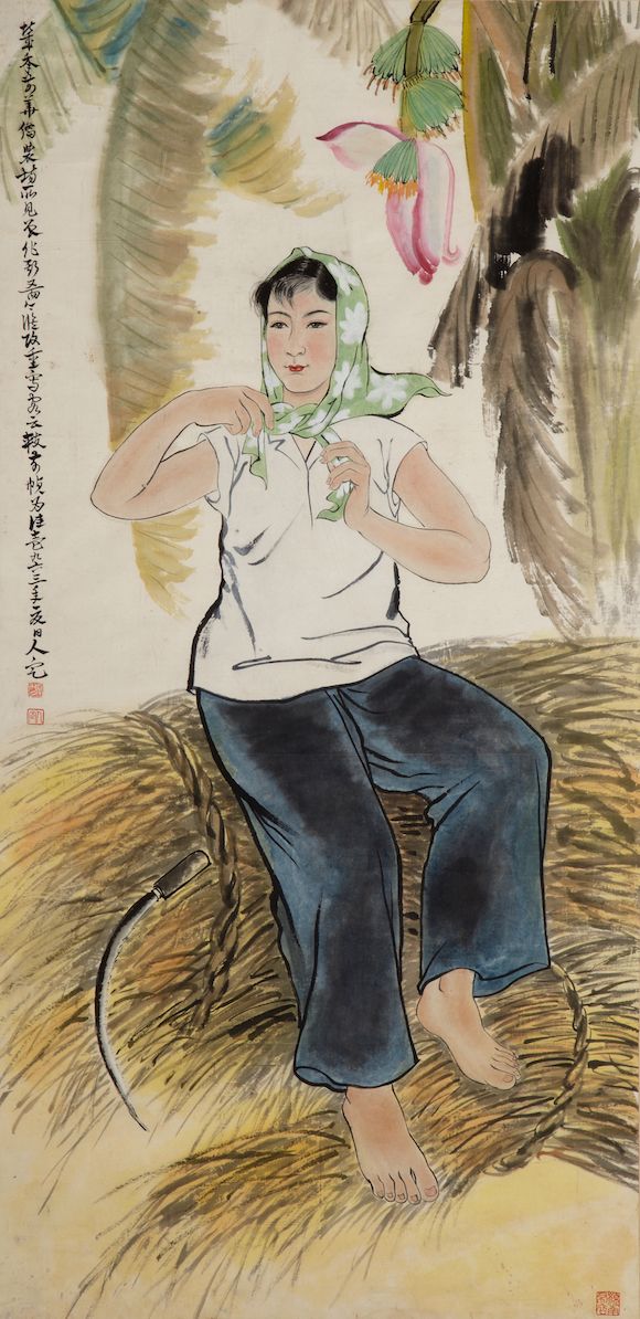 Bonhams : Fang Rending (1901-1975) Seated peasant girl