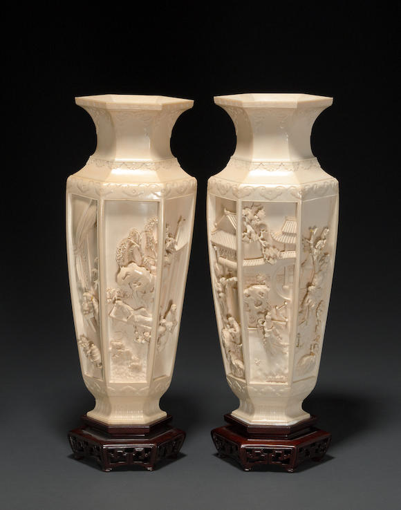 Bonhams A Pair Of Carved Ivory Vases 19th Century