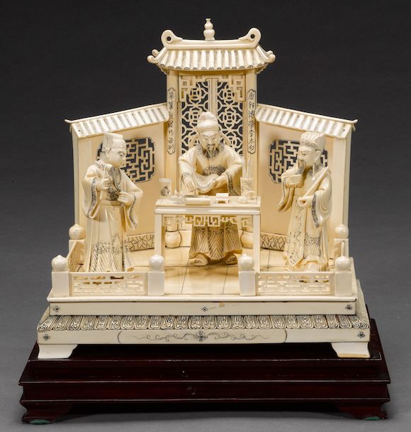 Bonhams : A pieced and tinted ivory figural group 20th century