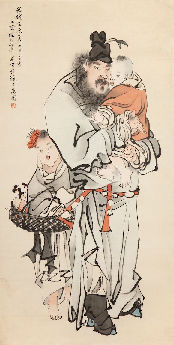 Bonhams : Atrributed to Ren Yi (1840-1896) Zhong Kui with his sister