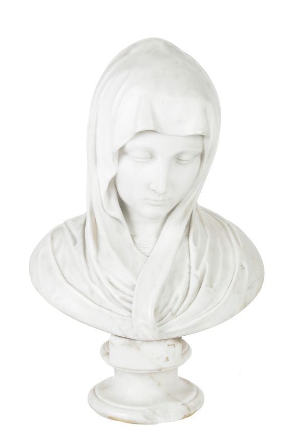 Bonhams : An Italian carved marble bust depicting the Virgin Mary
