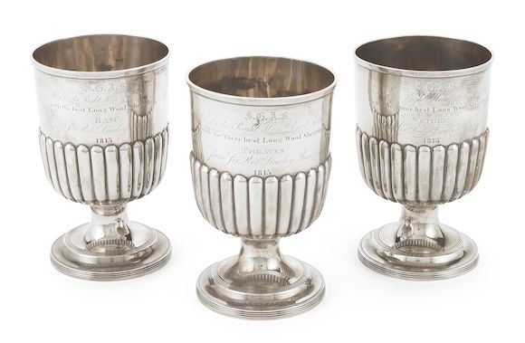 Bonhams : A set of three Regency sterling silver sheep-shearing trophy ...