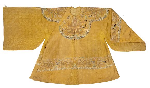 Bonhams : A rare yellow silk brocade ceremonial robe 18th century