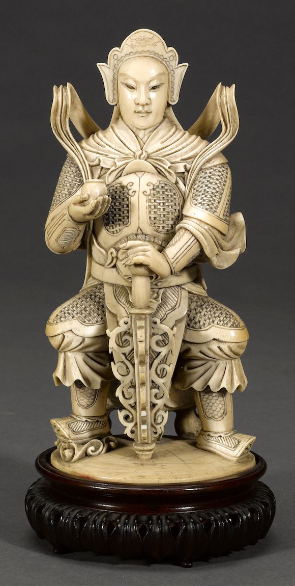 Bonhams : A carved ivory figure of Weituo 20th century