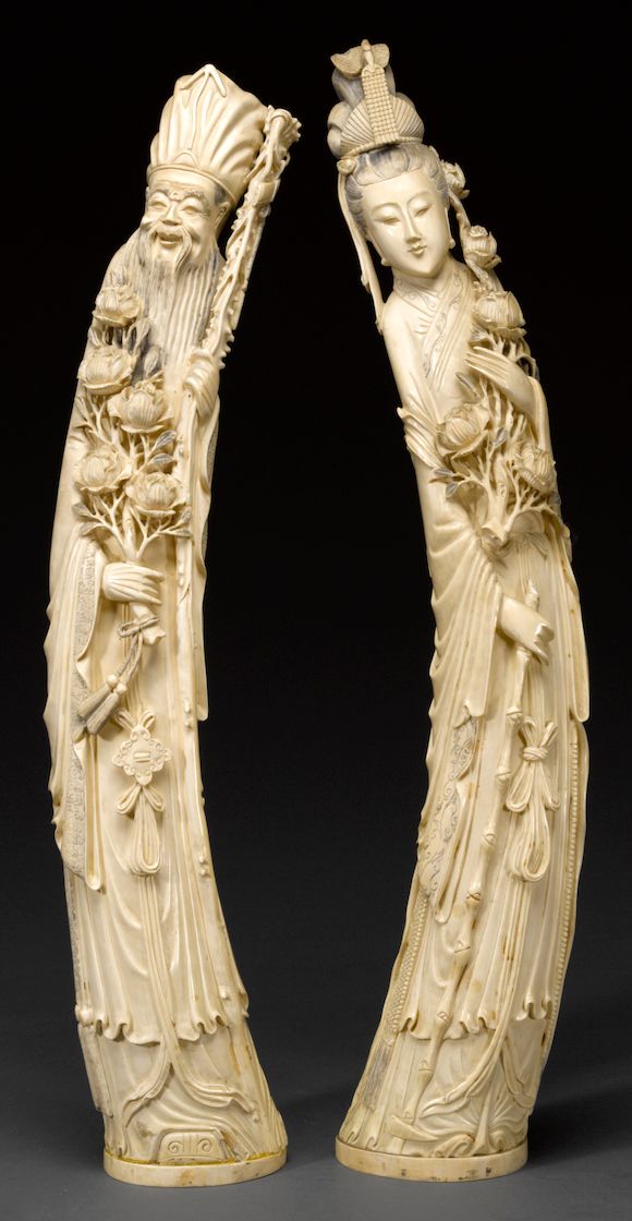 Bonhams : Two large carved ivory figures of immortals 20th century
