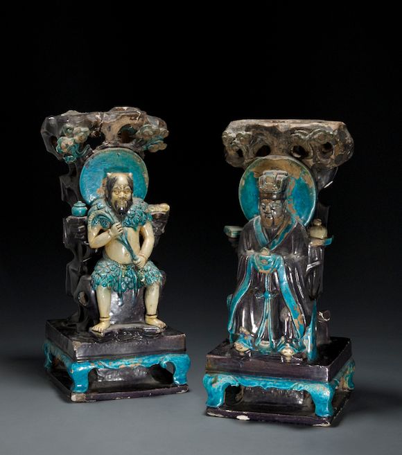 Bonhams : A pair of fahua glazed pottery architectural fragments of ...