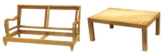 Bonhams : An unfinished coffee table frame and a low sofa frame