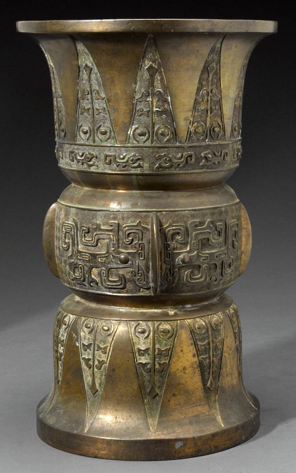 Bonhams : A cast bronze gu form vessel Qing dynasty