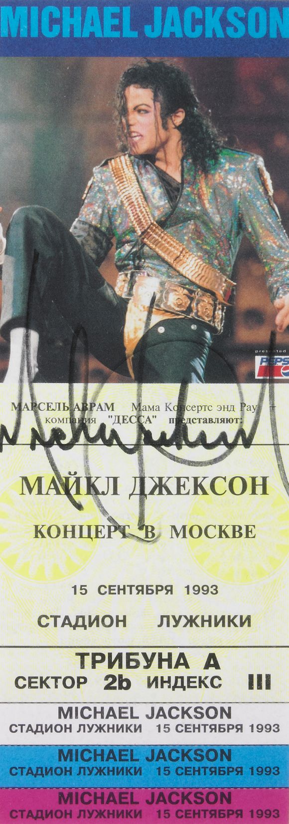 Bonhams : Michael Jackson signed concert ticket