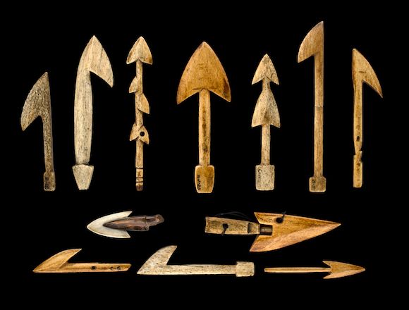 Bonhams : A collection of twelve Inuit bone spear and arrow heads 19th ...