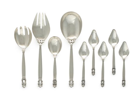 Bonhams : Sixteen Danish sterling silver flatware utensils Georg Jensen ...
