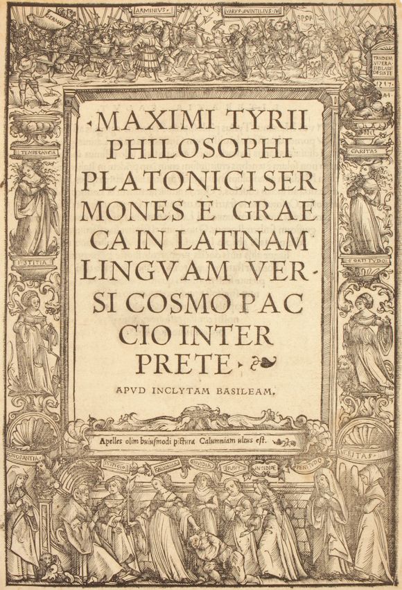 Bonhams : Maximus Tyrius, Title page from Platonic Writings of Maximus ...