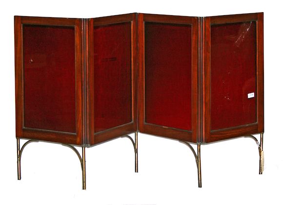 Bonhams : A Victorian brass and mahogany rose glass inset four fold ...