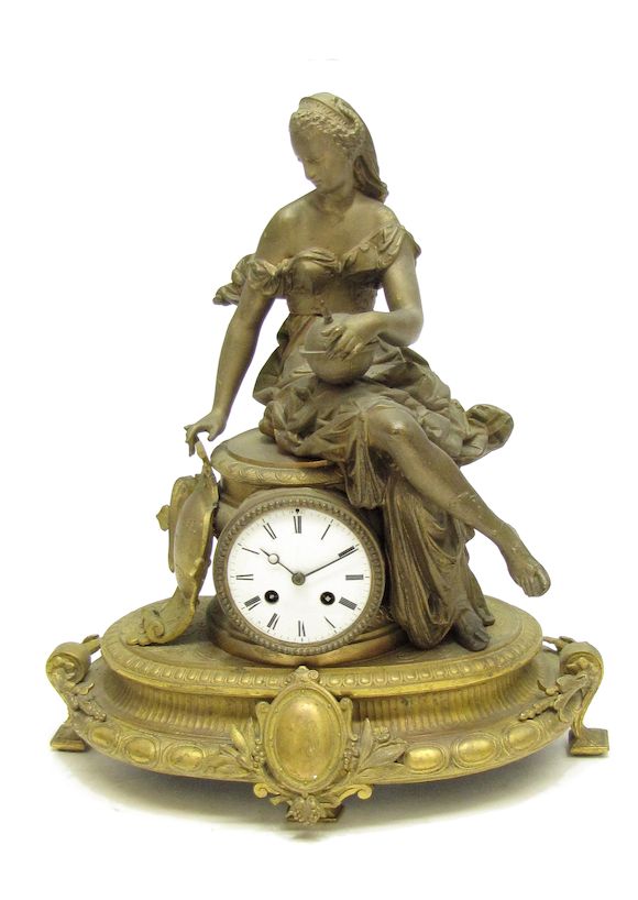 Bonhams : A French gilt metal figural mantel clock fourth 19th century
