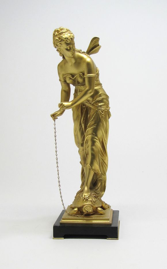 Bonhams : A French gilt-bronze Nymph on black slate plinth after ...