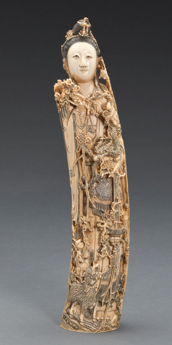 Bonhams A Carved And Tinted Ivory Carving Of A Female Immortal Republic Period