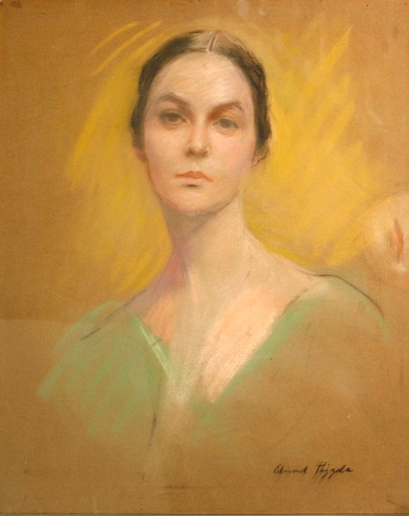 Bonhams : Edmund Pizzola (20th Century) A portrait of a lady in green ...