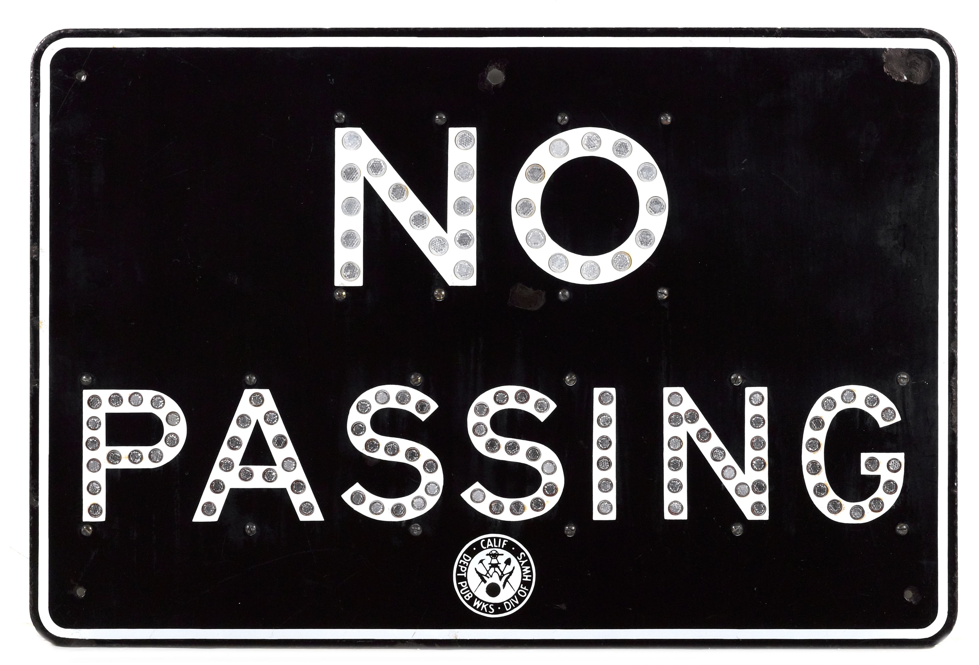 Bonhams Cars : A California "No Passing" sign, 1960's,