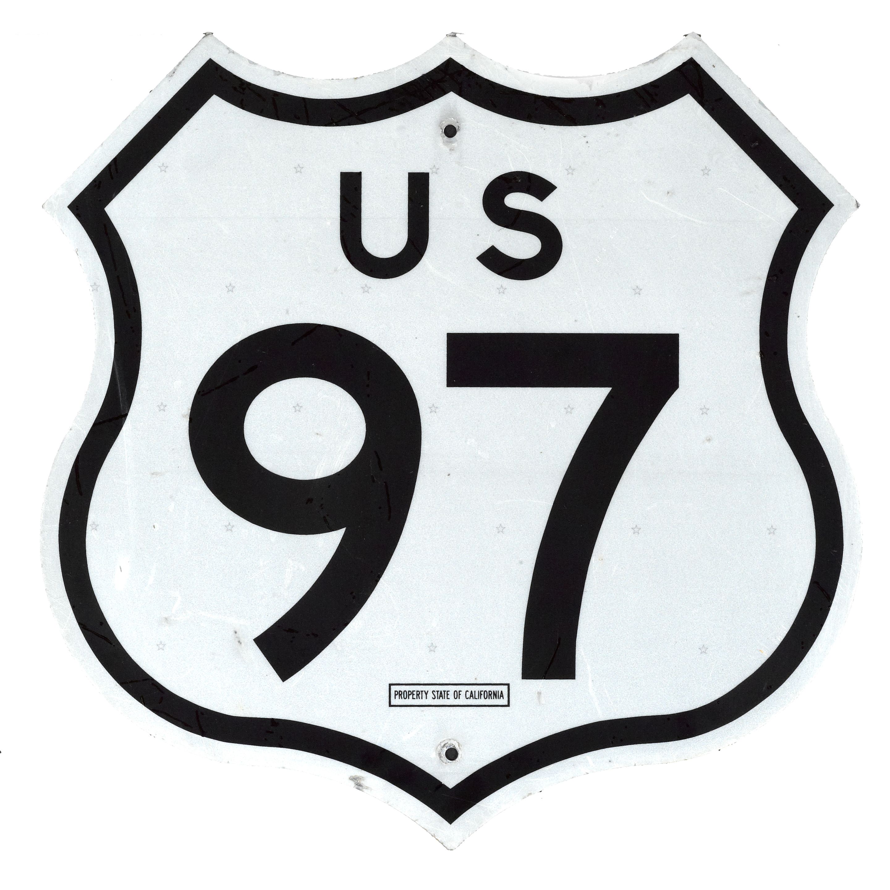 Bonhams Cars : A California, U.S. Highway 97, tin painted sign, 1970's,