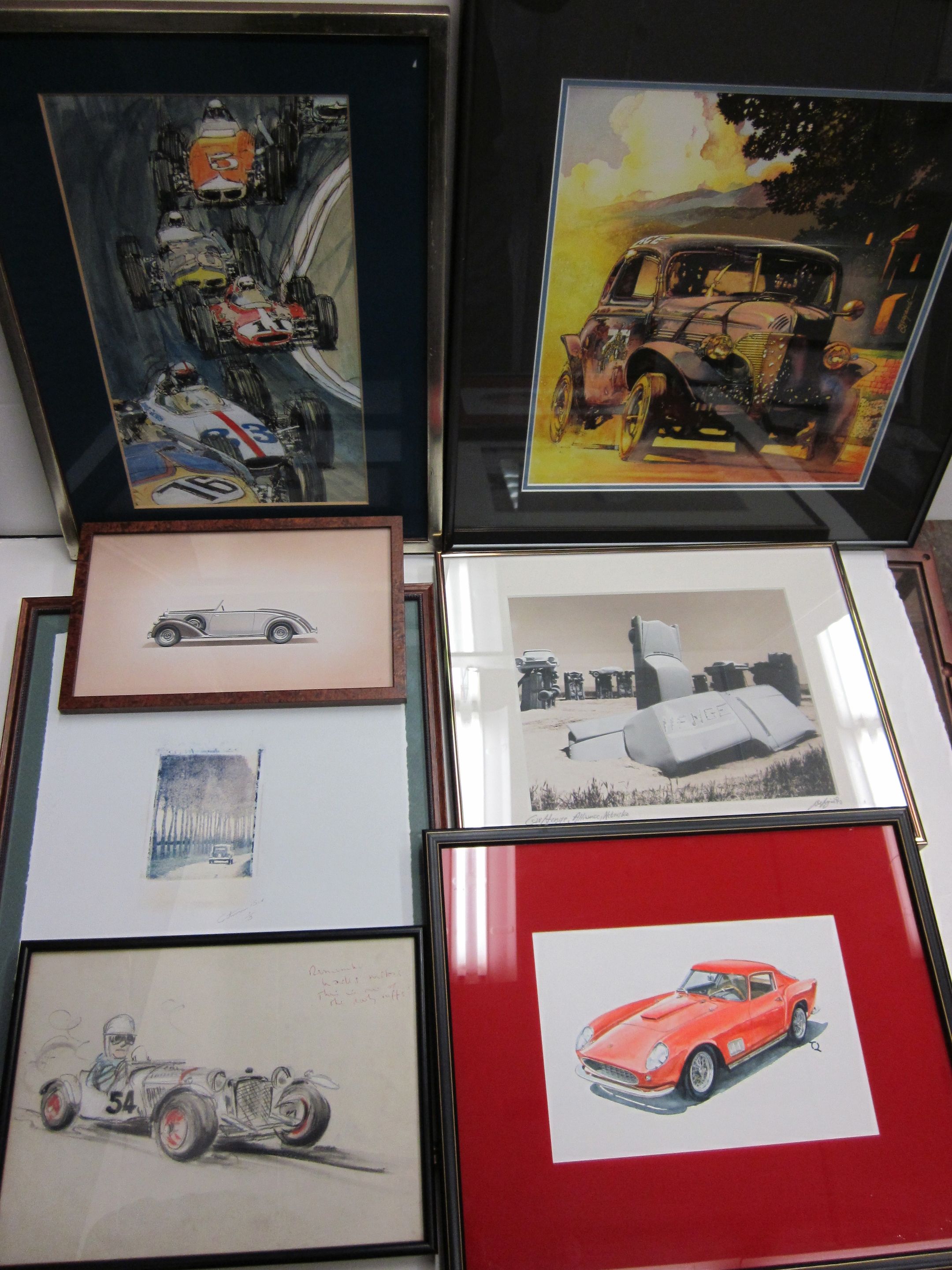 Bonhams Cars : A collection of assorted automotive prints and art,