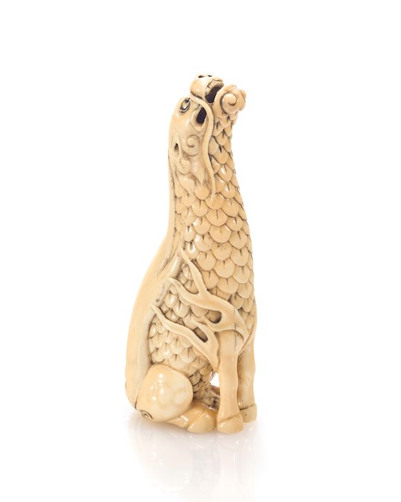 Bonhams : An ivory netsuke of a kirin By Kangyoku Tachihara Noriyoshi ...