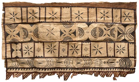 Bonhams : Tapa Cloth and Four Shell and Bead Necklaces, Samoa Islands